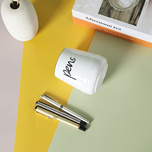 LEEOTYI Ceramic Farmhouse Pen Holder for Desk, Pencil Organizer 16 oz (White)