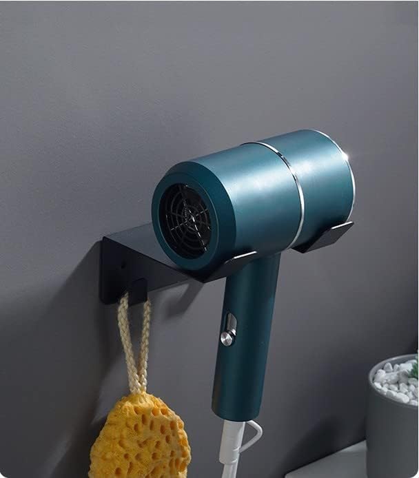 Hair Dryer Holder,Stainless Steel Self Adhesive Blow Dryer Holder,Wall Mounted with 2 Hooks for The Bathroom(Black)