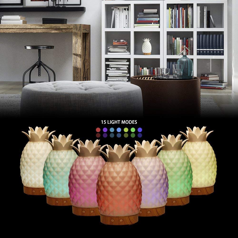 Essential Oil Diffuser 160 ml Cool Mist Humidifier - 7 Color LED Humidifiers Pineapple and Unicorn US120V