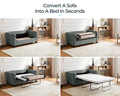 LINSY HOME Pull Out Sofa Bed, 2-in-1 Convertible Sleeper Couch with Memory Foam Mattress, Two Seat Loveseat Sleeper Sofa Bed for Living Room, Dark Grey, Full Size