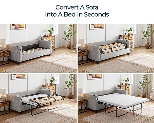 LINSY HOME Pull Out Sofa Bed, Queen Sleeper Sofa Couch with Memory Foam Mattress, Large Sofa Sleeper Pullout Couch Bed for Living Room Office, Grey, Queen Size