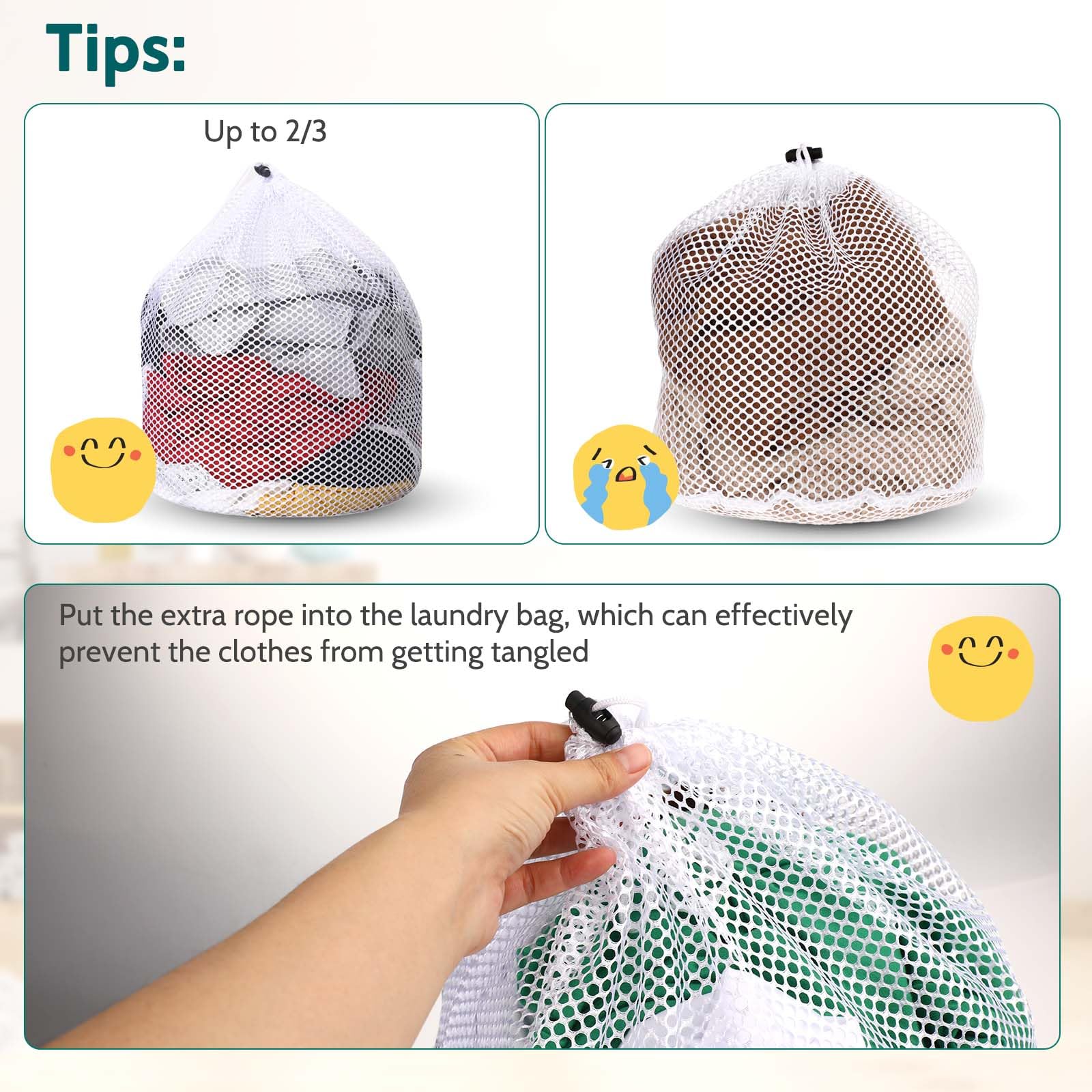 Giantree Pack of 2 Mesh Laundry Bags for Socks, White Laundry Nets with Drawstring Reusable Laundry Bag Underwear Laundry Bag for Home Dorm Hotel Travel Use (White Coarse Mesh)