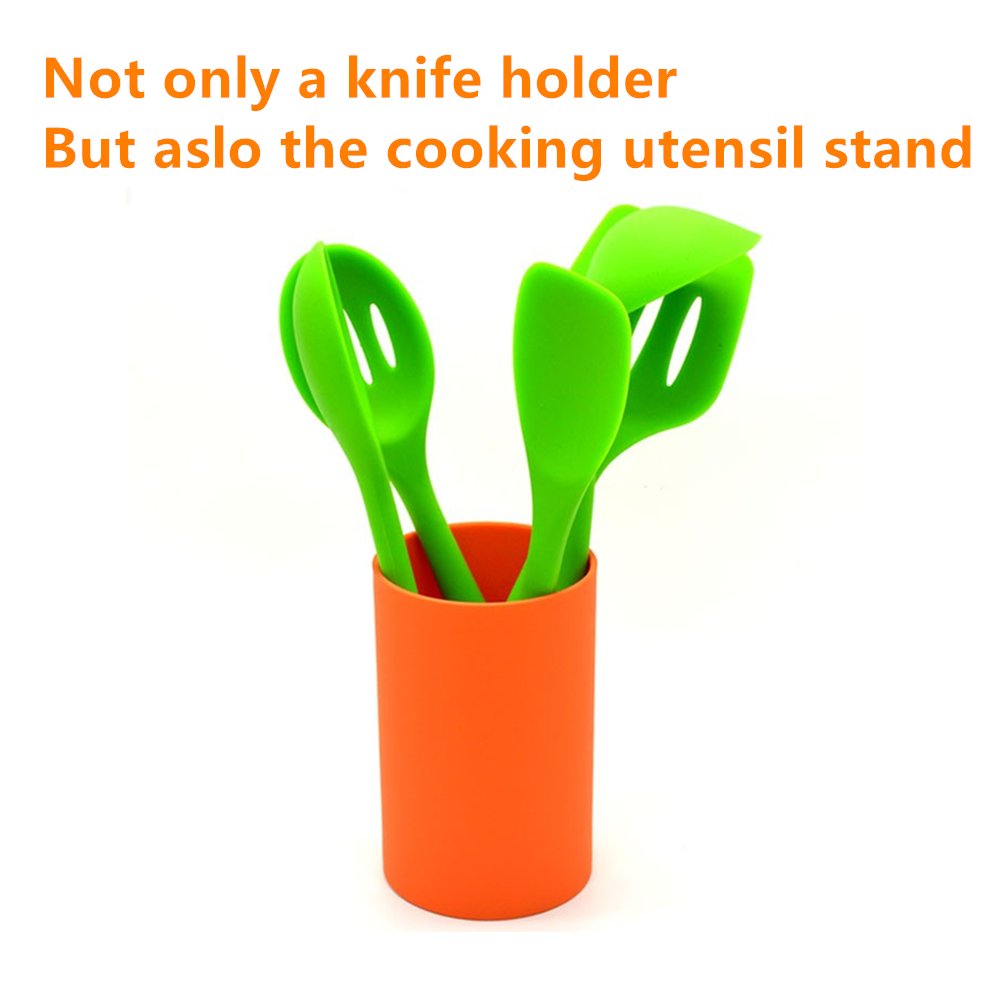 KeepingcooX Small Knife Block Universal Knife Holder without Knives - Convenient Storage for Various Knives and Kitchen Tools with Washable Removable Bristles, Height 13.5 cm/5.3 In (Cylinder)