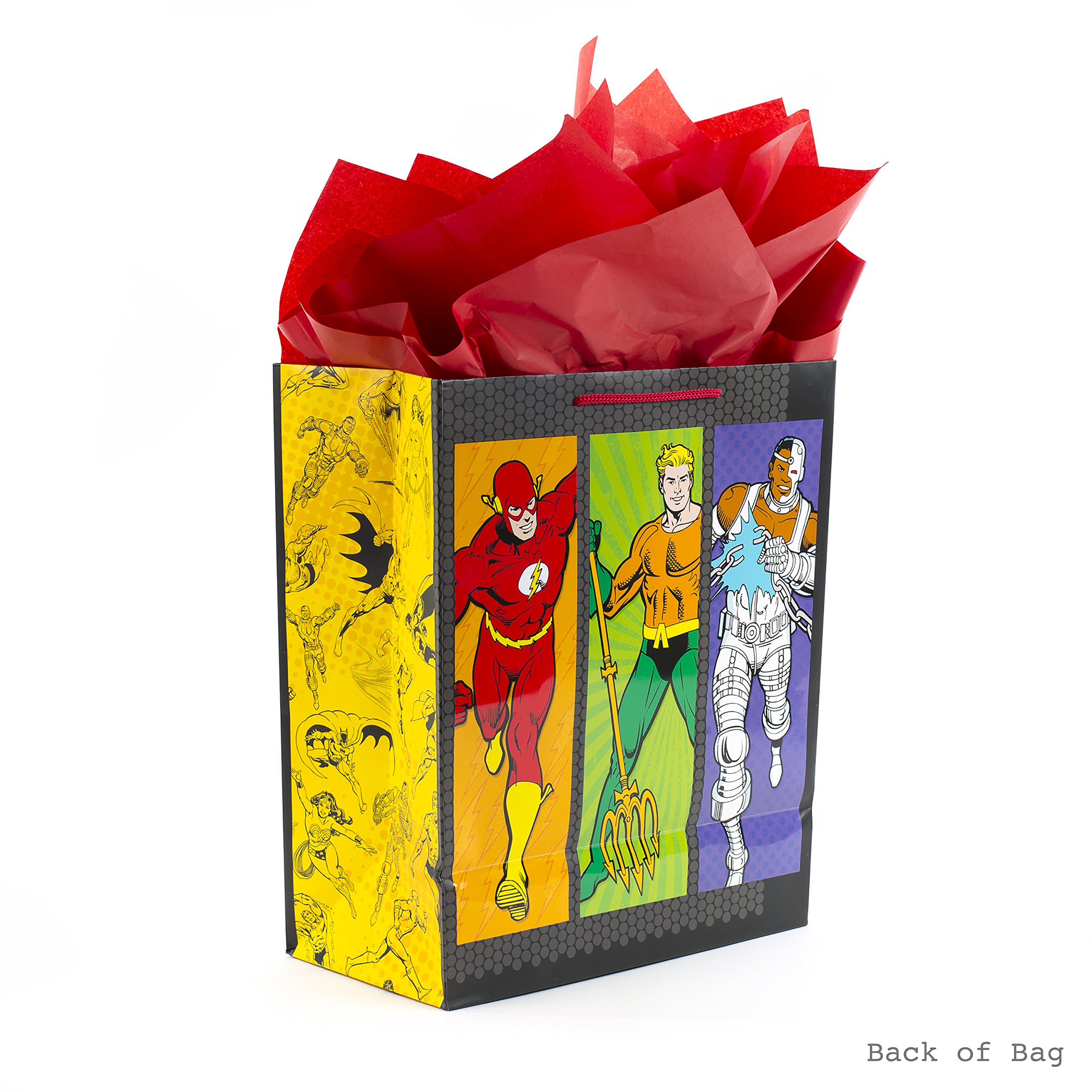 Hallmark 13" Large Justice League Gift Bag with Tissue Paper (Wonder Woman, Superman, Batman, Flash, Aquaman, Cyborg)
