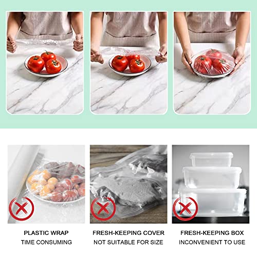Fresh Keeping Bags 100 pcs, Food Cover, Plastic Bowl Covers Reusable, Plastic Wrap with Elastic for Fruit Vegetable, Meat and Food