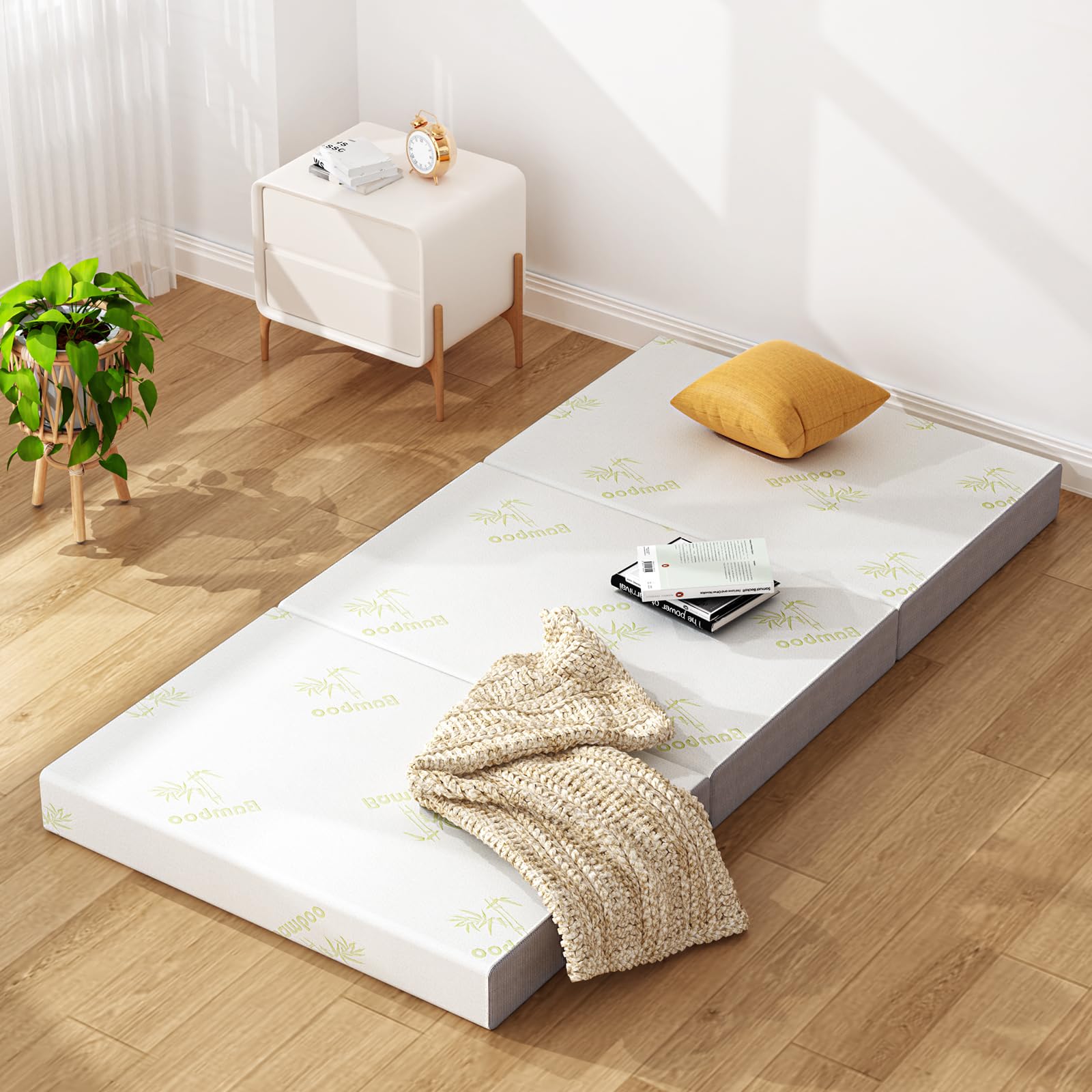 Inofia Full Folding Mattress, 6 Inch Trifold Memory Foam Mattress with Bamboo Cover - Portable for Camping, Guest, Foldable Floor Bed, Full Size (75" x 54" x 6")