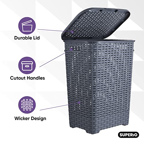 Superio Wicker Laundry Hamper, Large, Gray