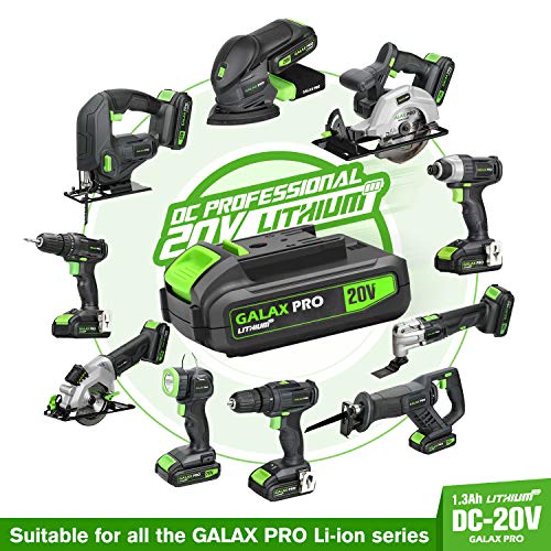 GALAX PRO 20 V Max Cordless Combo Kit, 20 N.m Impact Drill Driver, Reciprocating Saw 0-3000 SPM, 1.3 Ah Li-ion Battery Pack with Charger and 7 Pieces blades