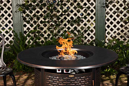 Fire Sense 62373 Florence Woven Aluminum Convertible Gas Fire Pit Table 55,000 BTU Multi-Functional Outdoor with Fire Bowl Lid, Nylon Weather Cover & Clear Fire Glass - Bronze Finish - Round - 44"
