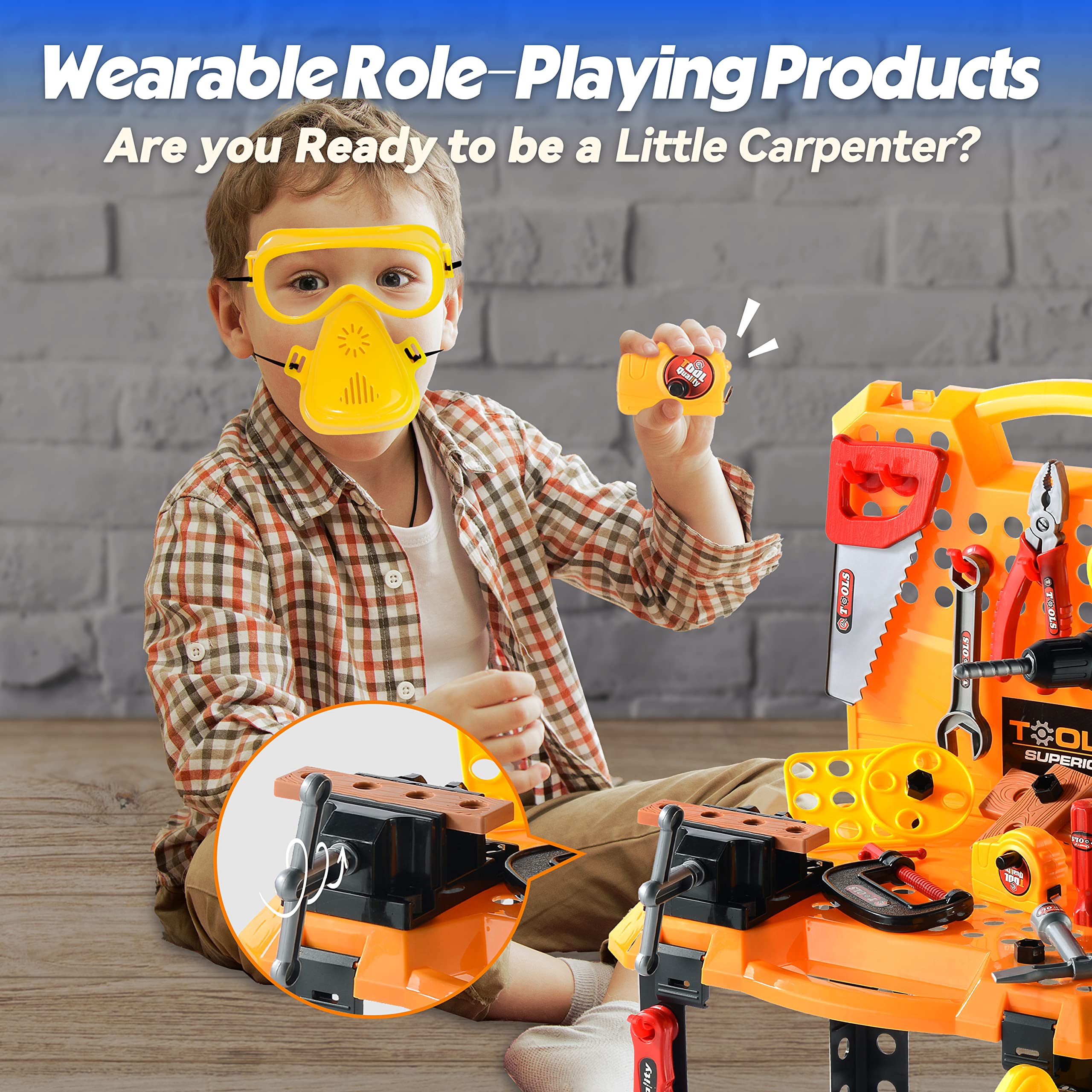 Toy Choi's 82pcs Kids Tool Bench Toy for Age 2-4 - STEM Construction Kid Tool Set Toddler Workbench with Realistic Tools Electric Drill, Build a Tool Bench for Kids Ages 3-5 4-7