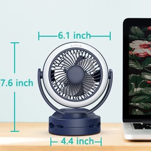 Modvany Clip On Fan Battery Operated Fan w/Hook 3 Speeds 5Inch LED Lights 360° Oscillating for Camping Bed Treadmi