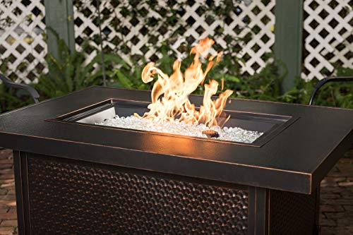 Fire Sense 62750 Weyland Hammered Aluminum Convertible Gas Fire Pit Table 55000 BTU Multifunctional Outdoor Firepit with Fire Bowl Lid, Nylon Cover & Clear Fire Glass Bronze Finish - Rectangular 48"