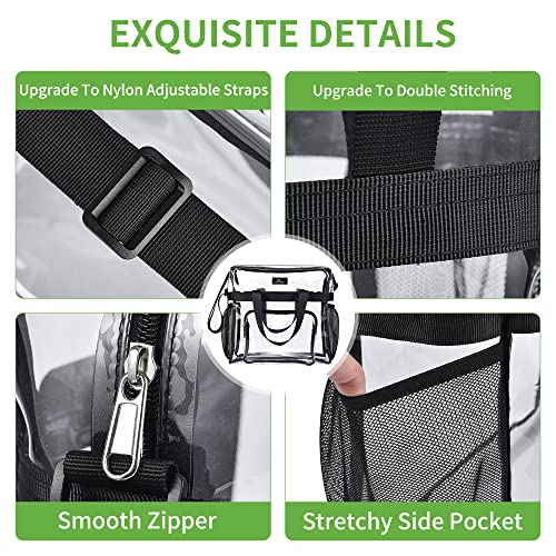 MAY TREE Clear Bag Stadium Approved 12×6×12, Clear Stadium Bag for Women and Men, Clear Lunch Bag for Work Travel Sport Office, Clear Tote Bag Stadium Approved with Non-Removable Straps - Black