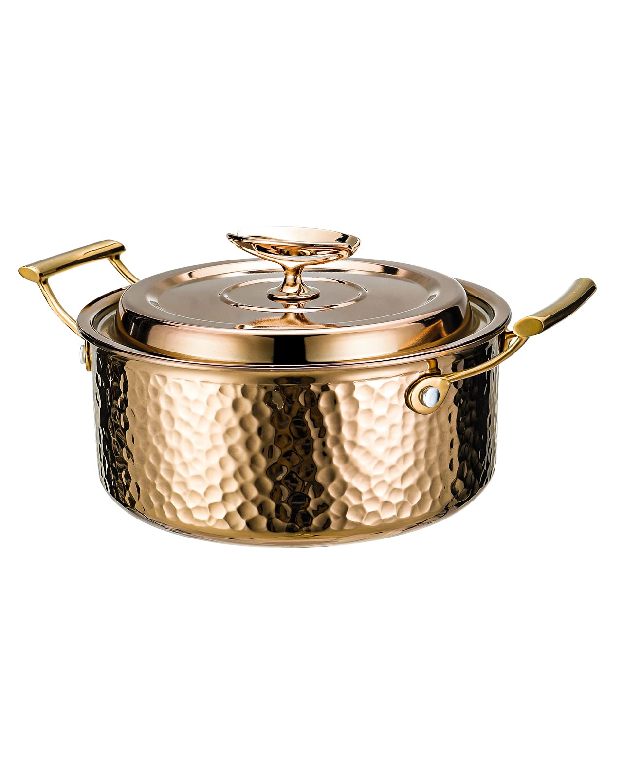 DAEDALUS 7.5QT Stainless Steel Stock Pot with Lid, 3 Triply Clad Hammered Copper Pot, Nonstick Large Stockpot for Home Kitchen Restaurant, Dishwasher Oven Safe -Gold