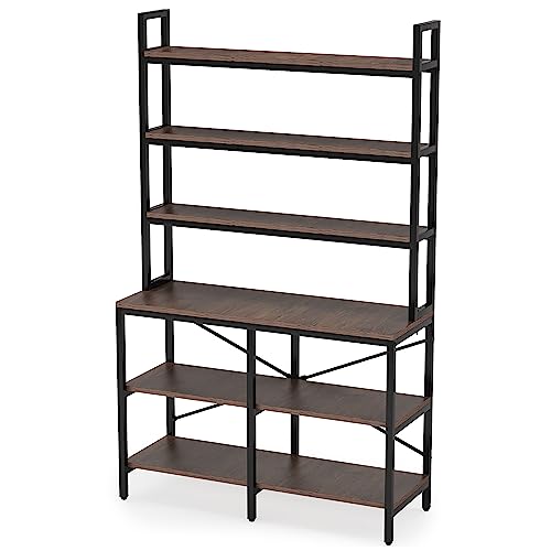 LITTLE TREE 6-Tier Tall Bookshelf with X-Shaped Frame, Industrial Bookcase with Storage, Utility Stand Shelf