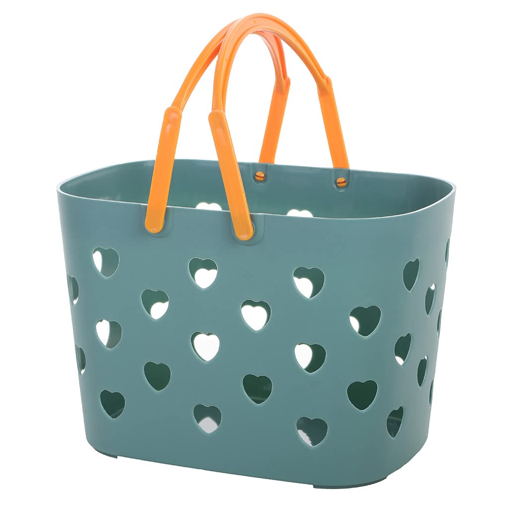 JAGTRADE Storage Basket Plastic Storage Basket with Handles Hollow Shower Caddy Basket with Holes Bathroom Organizer Tote Toiletry Bag Basket, 21x14.3x16.5cm, Pink