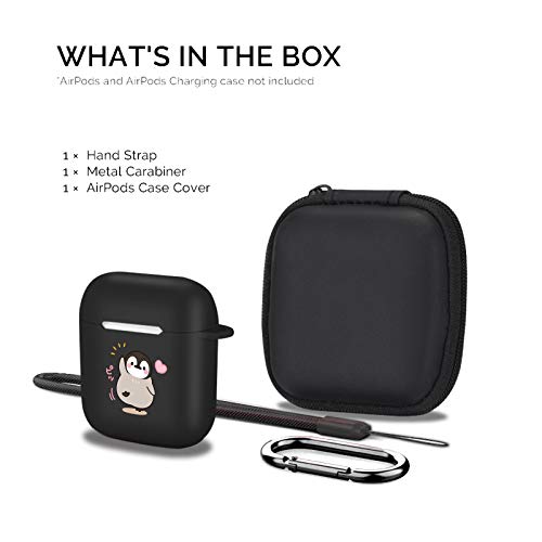 MAYCARI Cute Penguin Case for AirPods 2&1 with Keychain,(Black) Animals Design Protective Soft TPU Cover Compatible with Apple AirPods Charging Case for Girls&Boys
