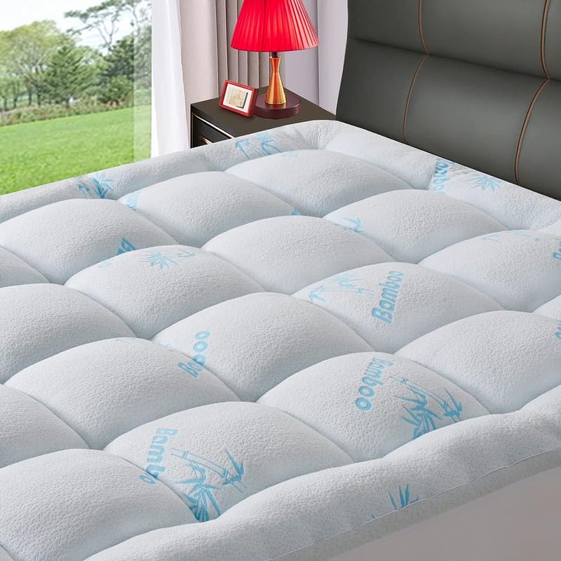 KELTARO Mattress Topper King Size,Extra Thick Cooling Viscose Made from Bamboo Mattress Pad Cover Plush Soft Noiseless Down Alternative Fill,with 8-21" Deep Pocket