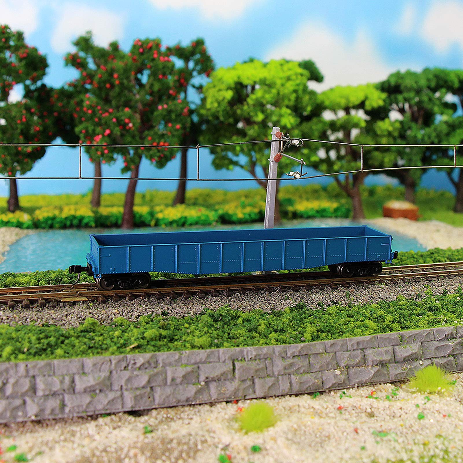 C15014 N Scale 3pcs Gondolas Car 1:160 Model Train Railway Flat Car Wagon (Blue)