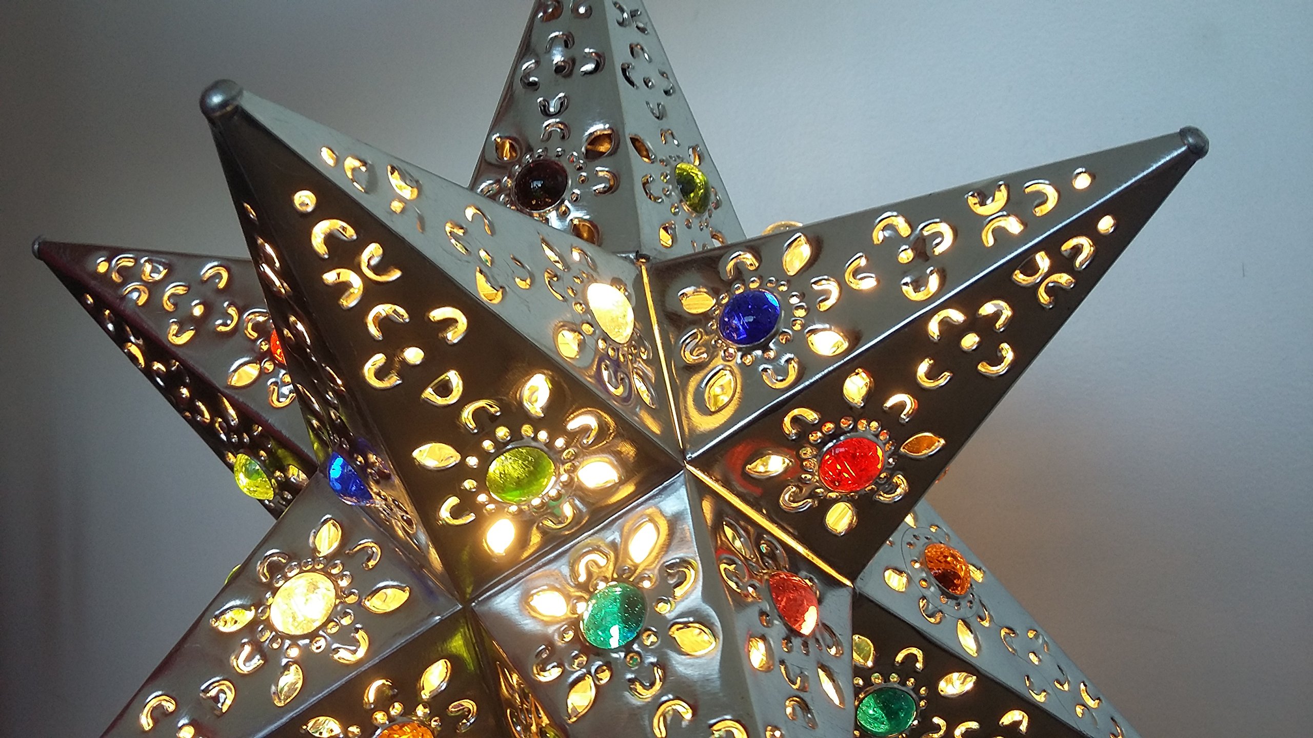 Unique and Beautiful Handmade Hanging Star Lamp with 12 Points! for Home and Garden Decor by SHOPIMUNDO. Outdoor Hanging Decorative Star Lantern with Marbles, You Will Love it