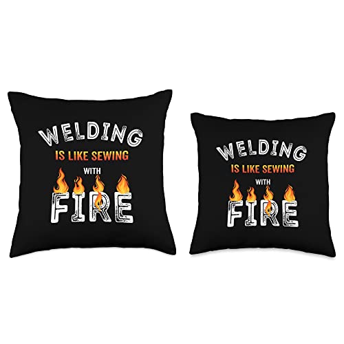 Funny Quotes About Welding Welder Gifts Welding is Like Sewing with Fire Funny Welder Quote Throw Pillow, 18x18, Multicolor