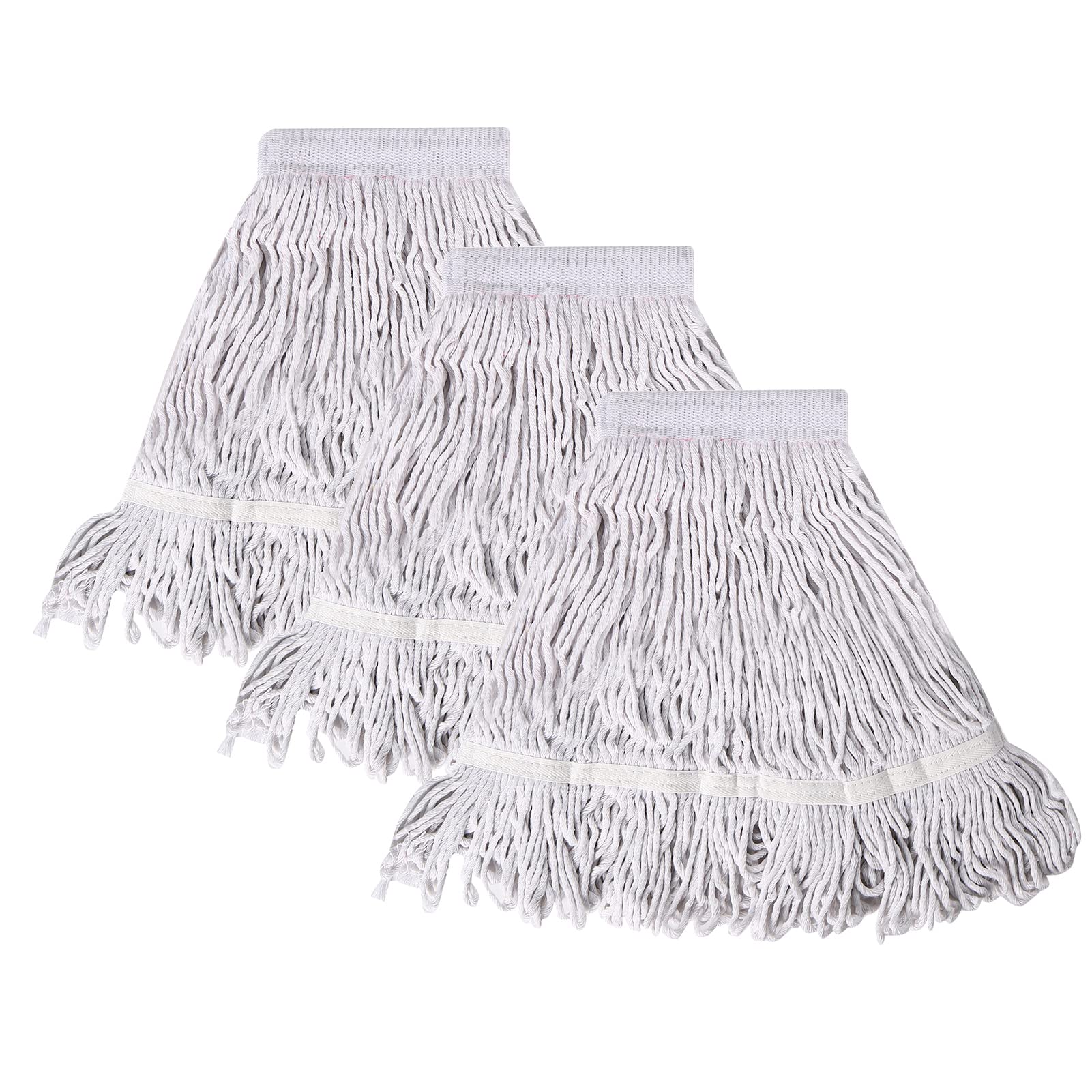 Esuphands 3-Pack Universal Corded Cotton Mop Head, Heavy Duty Commercial Mop Head Replacement, Reusable Machine Washable Mop, Industrial Grade Heavy Duty Floor Mop for Floor Cleaning(White)