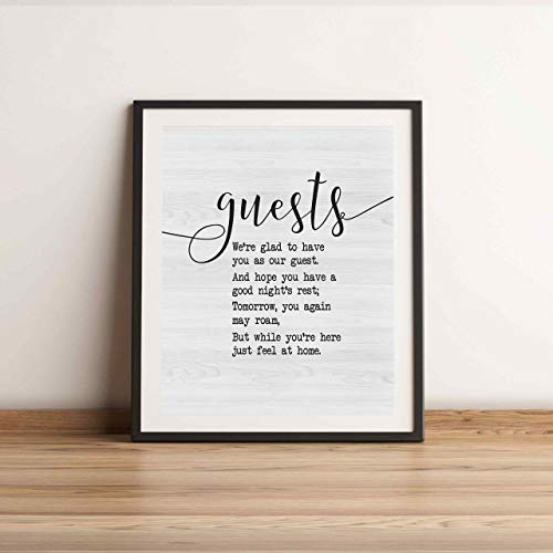 Guests-We're Glad to Have You - Welcome Sign Wall Art, Modern Typographic Wall Print - Perfect Home Decor, Guest Room Decor, Cabin & Lake House Decor Inviting Message for Guests - Unframed - 11 x 14