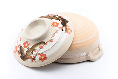 Japanese Sakura Donabe Ceramic Hot Pot Casserole 72 oz Earthenware Clay Pot Serves 3-4 People Made In Japan