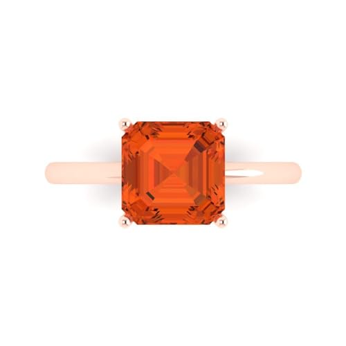 Clara Pucci 2.5 ct Asscher Cut Solitaire Red Simulated Diamond Engagement Wedding Bridal Promise Anniversary Ring 18K Rose Gold Size 8