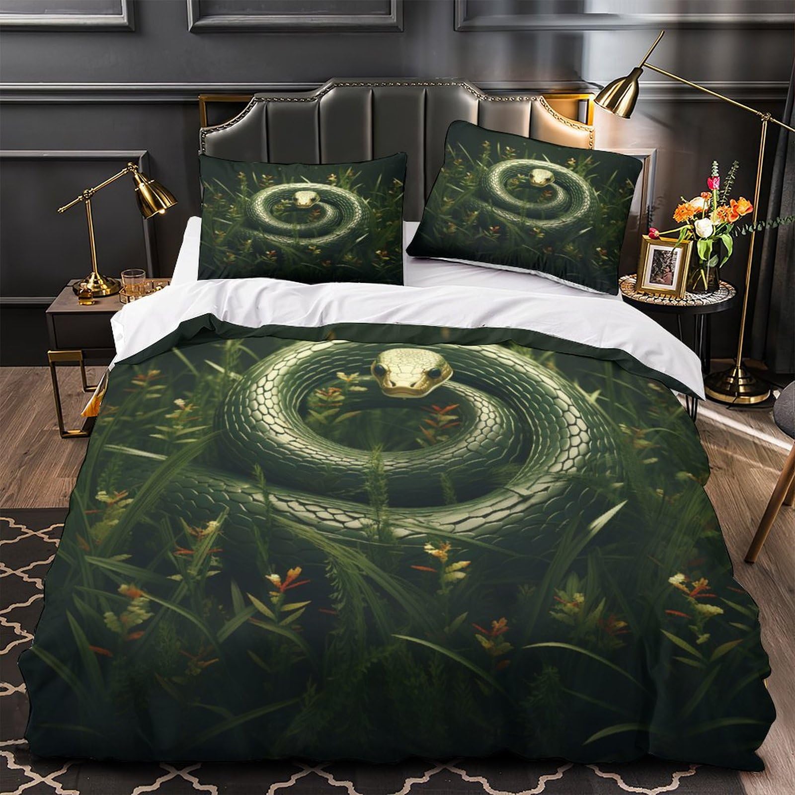 JALYKA Bedding Set 3D Print Snake Duvet Cover Set Animal Theme Comforter Cover with Pillow Shams with Zipper Microfiber 3Pcs Bedspread Cover for Kids Teens Adults Twin(173x218cm)