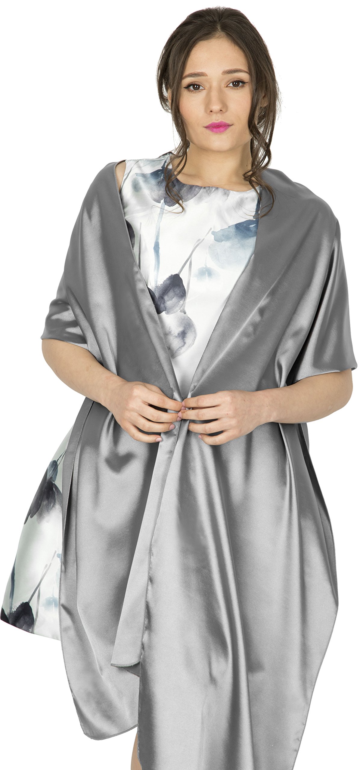 BlackButterfly Satin Shawl Bridesmaid Wedding Wrap Scarf (Silver)