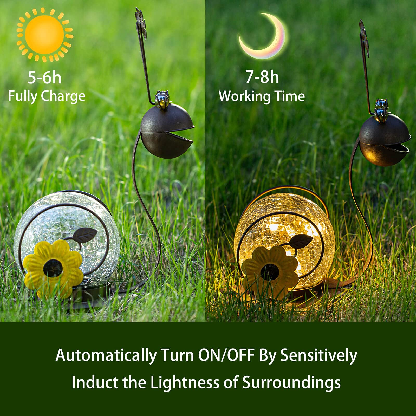 Darkdec Solar Globe Lights Outdoor Snail Garden Decor - 2 Pack Cracked Glass Solar Ball Lights Warm White Metal Snail Garden Lights Solar Powered Waterproof for Patio Yard Lawn