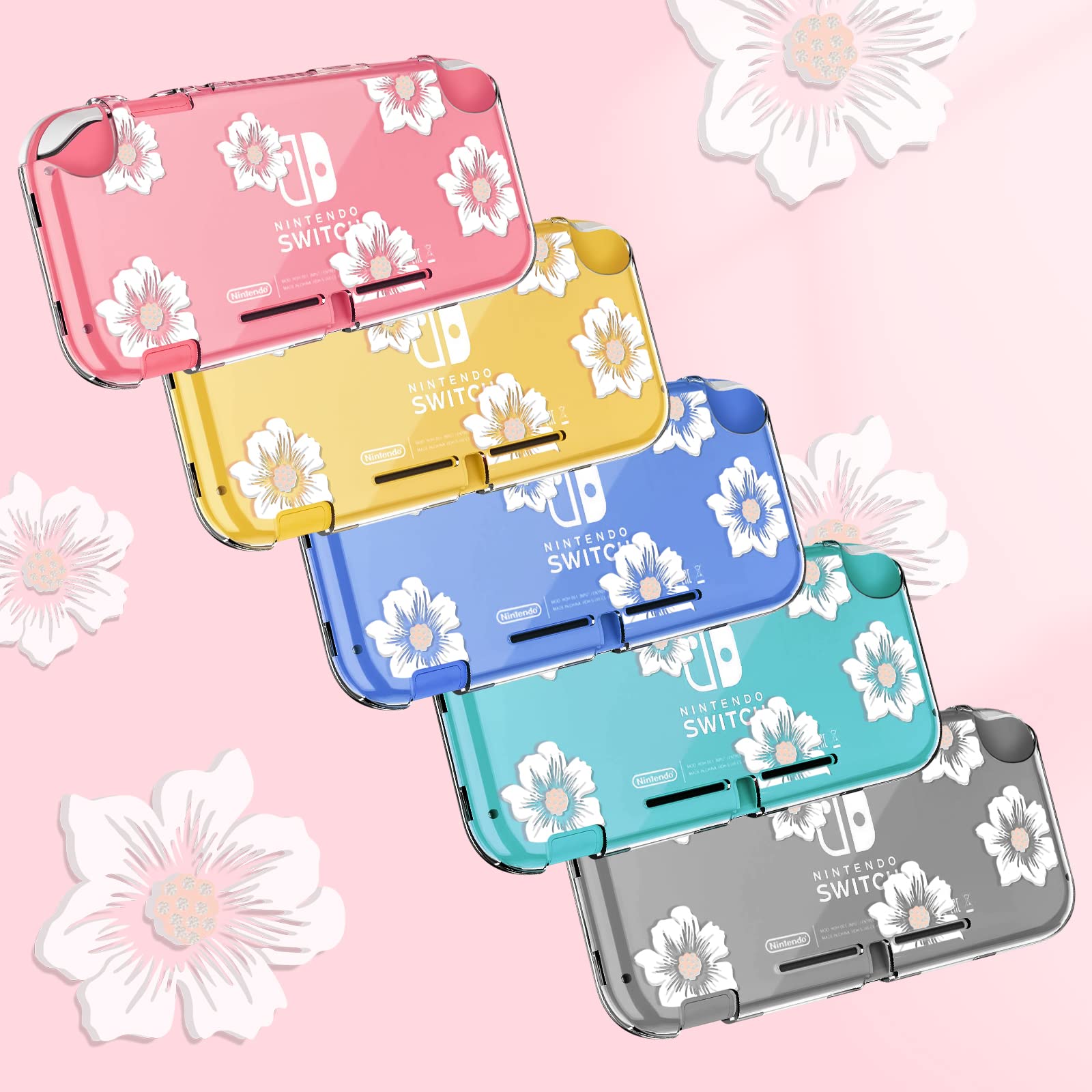 DLseego Sakura White Flower Floral Clear Switch Lite Protective Case 2-Piece Split Full Wrap PC Hard Shell Anti-Scratch All-Round Protection Cover for Switch 2019 Model
