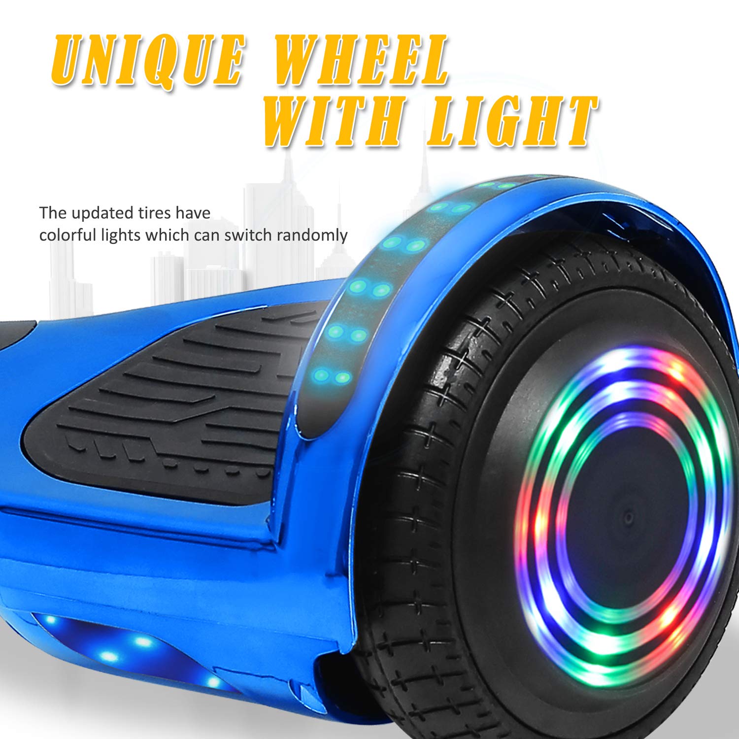 TPS Power Sports Electric Hoverboard Self Balancing Scooter for Kids and Adults Hover Board with 6.5" Wheels Built-in Speaker Bright LED Lights UL2272 Certified (Chrome Blue)