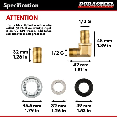 DuraSteel Wall Mount Faucet Installation Kit - Commercial Kitchen No Lead Faucet Mounting Adapter Set for 1/2-inch IPS Female Inlet - Space Saving Backsplash Kit