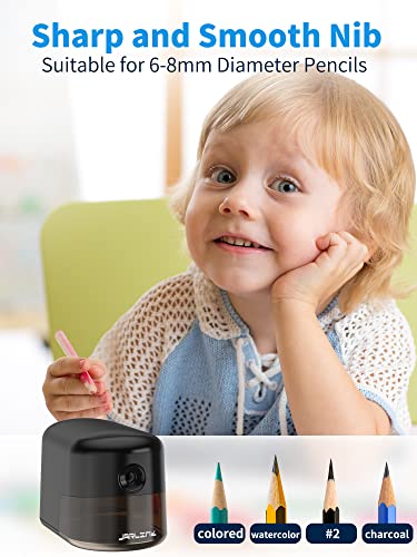 JARLINK Electric Pencil Sharpener, Heavy Duty Pencil Sharpeners for 6-8mm No.2/Colored Pencils, Wall Industrial Pencil Sharpener with Stronger Helical Blade in Classroom/Office/Home (Black)