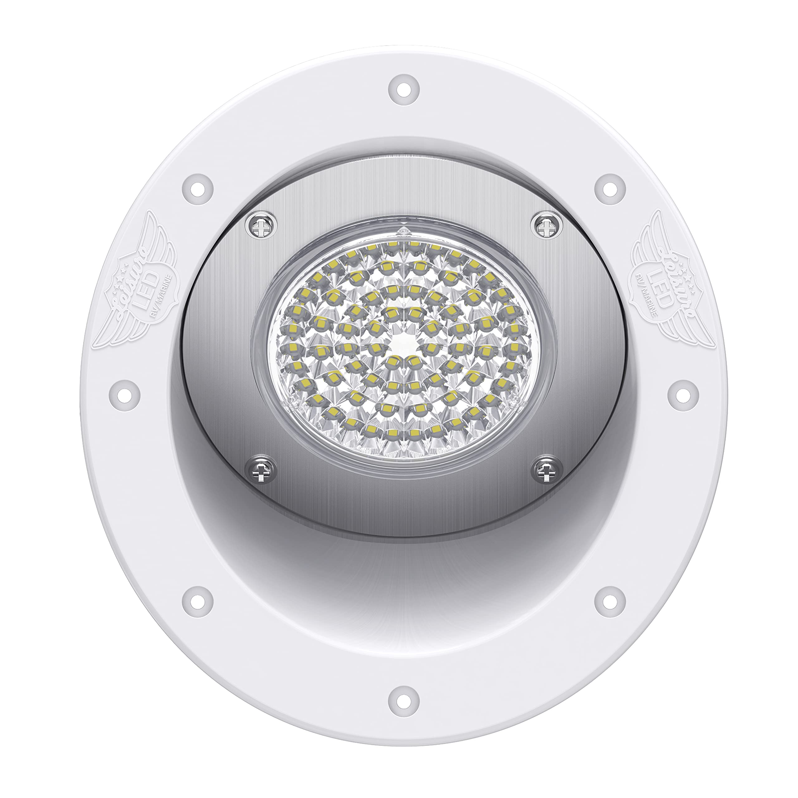 Leisure LED RV Exterior Round Flood Porch Utility Light - White 12v 1100 Lumen Lighting Fixture Replacement Lighting for Weekend Warrior RVs, Trailers, Campers, 5th Wheels (White)