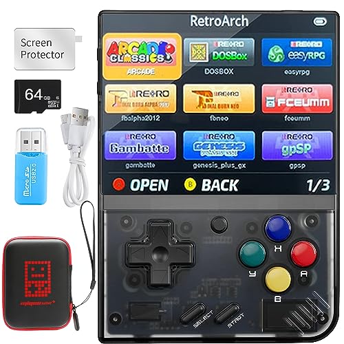 Miyoo Mini Plus,Retro Handheld Game Console with 64G TF Card,Support 10000+Games,3.5-inch Portable Rechargeable Open Source Game Console Emulator with Storage Case,Support WiFi.(Black)