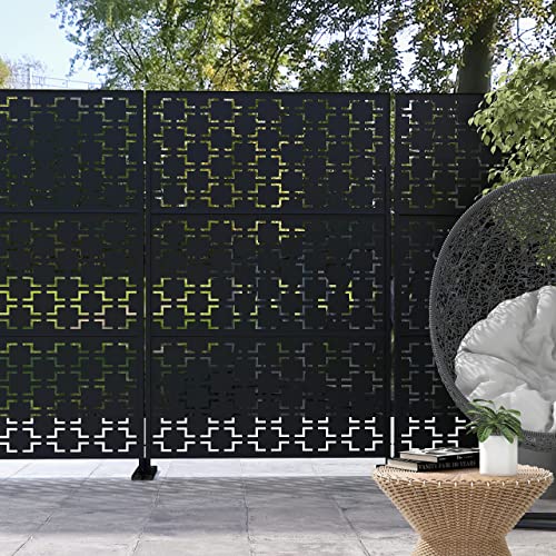 Elevens Room Divider Decorative Privacy Screen with Stand, Freestanding for Your Living Room,Metal Space Seperater,Black,Quadra
