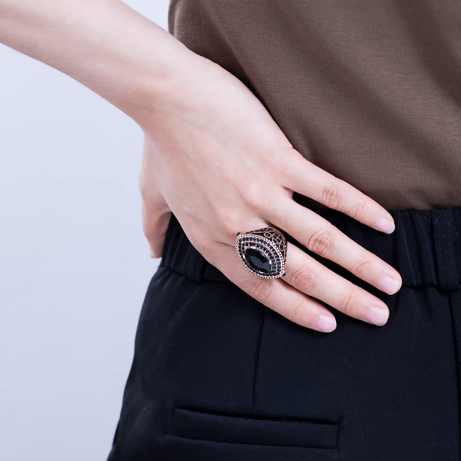 CKHAO Women Ring - Big Size Antique Gold Plated Turkish Style Black Gemstone Vintage Ring Women Jewelry J0769BLK (8)