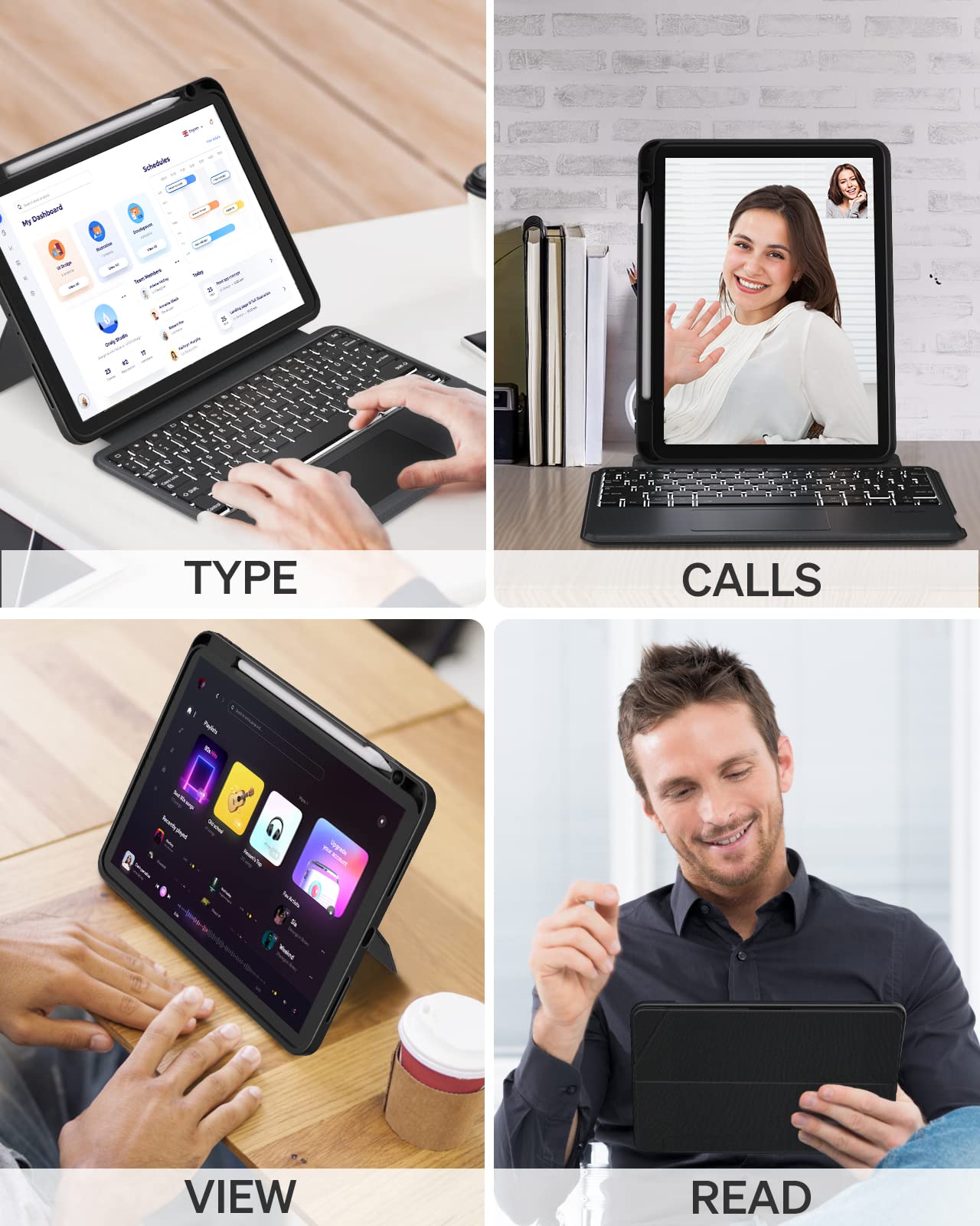 Doohoeek Keyboard Case Touch for New iPad 10.9 inch 10th Generation 2022, Detachable Keyboard with Any-Angle Kickstand & Leather Cover & Breathing 7-Color Backlit & Pencil Holder for iPad 10