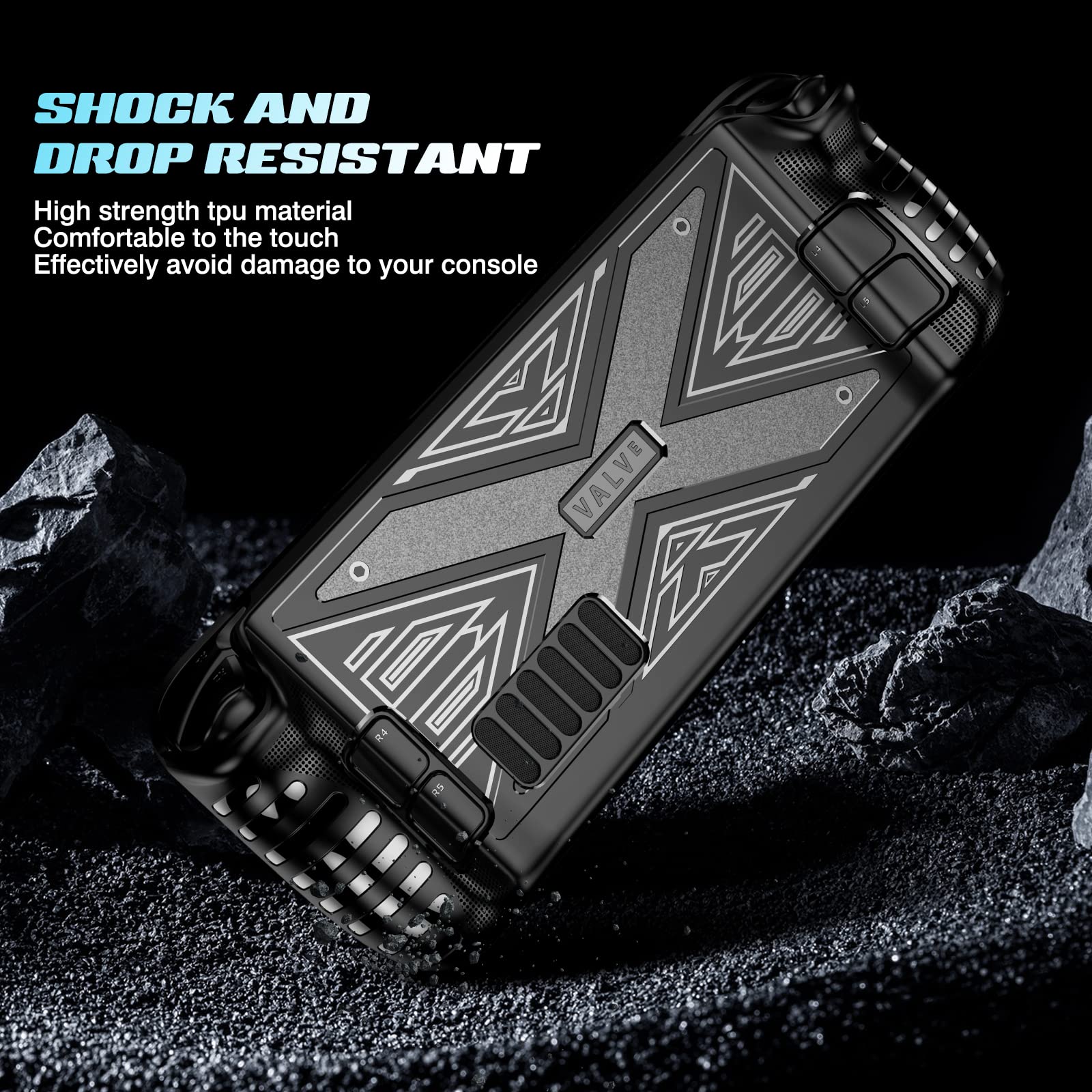DLseego X Texture Steam Deck Protective Case Soft TPU Cover Shock-Absorption Anti-Scratch Shell Cool Durable Skin Ergonomics Non-Slip Grip - X Frosted Black