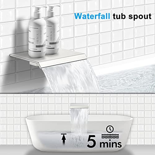 EMBATHER Shower System with Tub Spout,12 Inch All-Metal Tub Shower Faucet Combo Complete, Wall Mounted Rain Shower Head with Handheld Spray, Brushed Nickle (with Brass Valve and Trim kit)