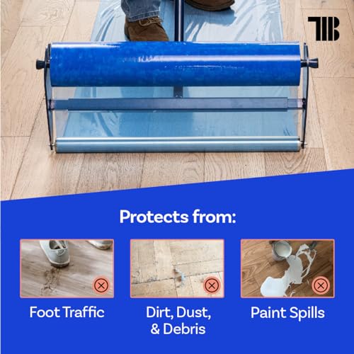 Floor Protection Film, 24 inch x 200' roll, Made in USA, Blue Self Adhesive Floor Protector for Moving and Construction, Temporary Floor Covering for Protection of Hardwood Floors, Tile, Hard Surfaces