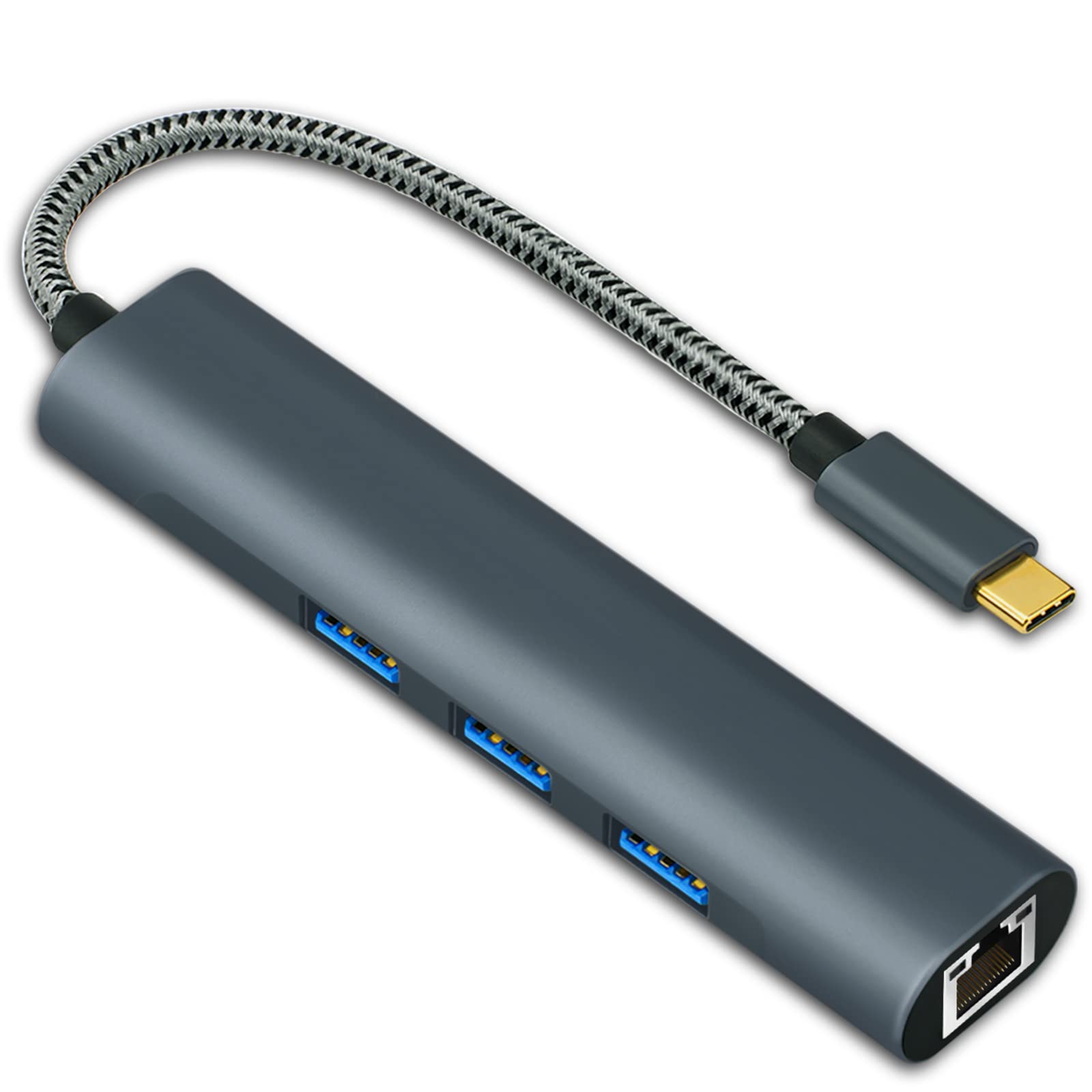 Ethernet Adapter, 4-in-1 USB-C to USB 3.0 Hub with Gigabit Ethernet Adapter for MacBook Pro/Air, iPad Pro, iMac, XPS, Surface Pro, Notebook Laptop UC164 Dell XPS and More(Grey)