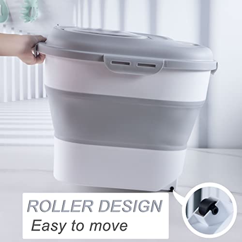 SUT Gray Rice Food Storage Containers, Collapsible 20 to 50 Lbs Large Sealed Grain Container Storage, Airtight Dispenser Bin with Rolling Wheel and Locking Lid, Pet Food Container For Kitchen Holder