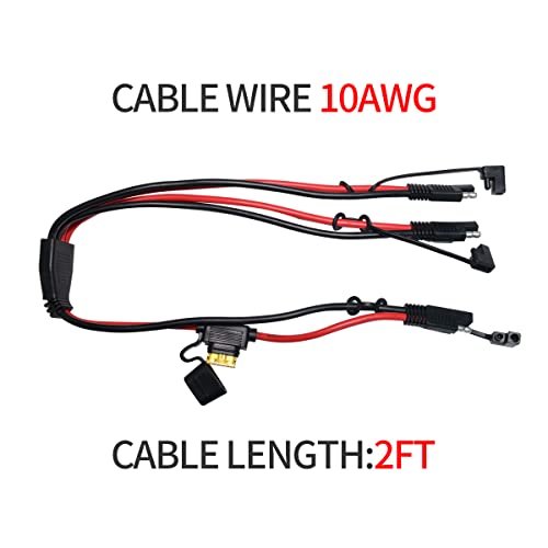 ELFCULB 10AWG 2FT SAE 1 to 2 SAE Spliiter Extension Cable Quick Disconnect Connector with SAE Polarity Reverse Adaptors, for Automotive, Solar Panel RV Portale Power