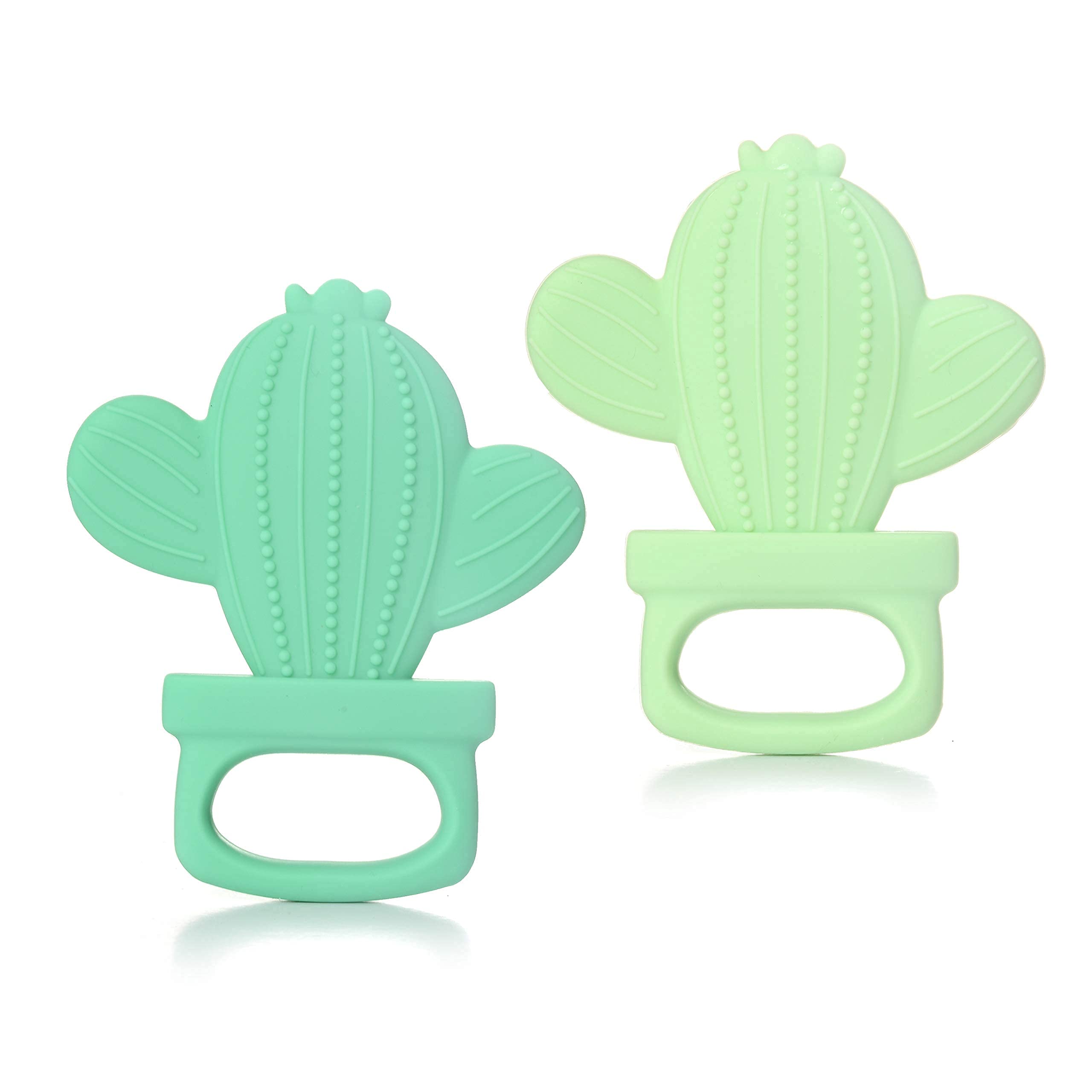 PrimaStella Silicone Cactus Teethers for Infants, Babies and Toddlers - Safety Tested - BPA Free - Cute, Soothing, Easy to Hold - Baby Teether Toy Set of 2 - Green & Neo Mint