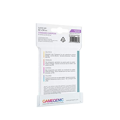 Prime Board Game Sleeves | Pack of 50 Extra-Clear Sleeves | 62 by 94 mm Card Sleeves Optimized for Standard European Card Games | Premium Card Protection | FFG Purple Color Code | Made by Gamegenic