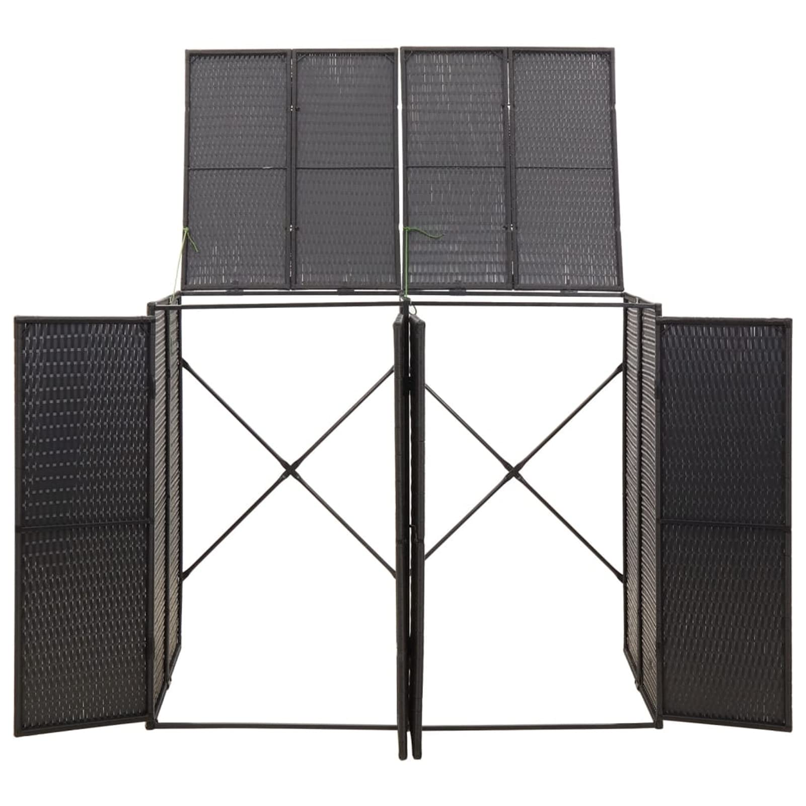 Homgoday Double Wheelie Bin Shed, Black Outdoor Patio Garbage Can, 55.1" x 31.5" x 46.1" Recycling Dustbin Trash Cover Storage Shed Enclosure, for Garden Poly Rattan